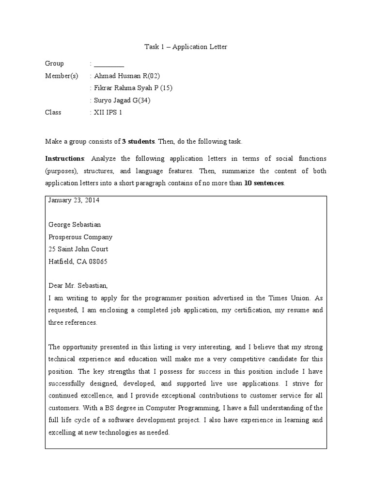 Task 1 Application Letter | PDF | Application Software | Résumé