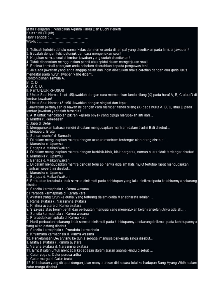 Soal-Soal Agam Hindu Dari Semua Kelas Kur 13 | PDF | Seni & Disiplin Bahasa | Kajian Bahasa Asing