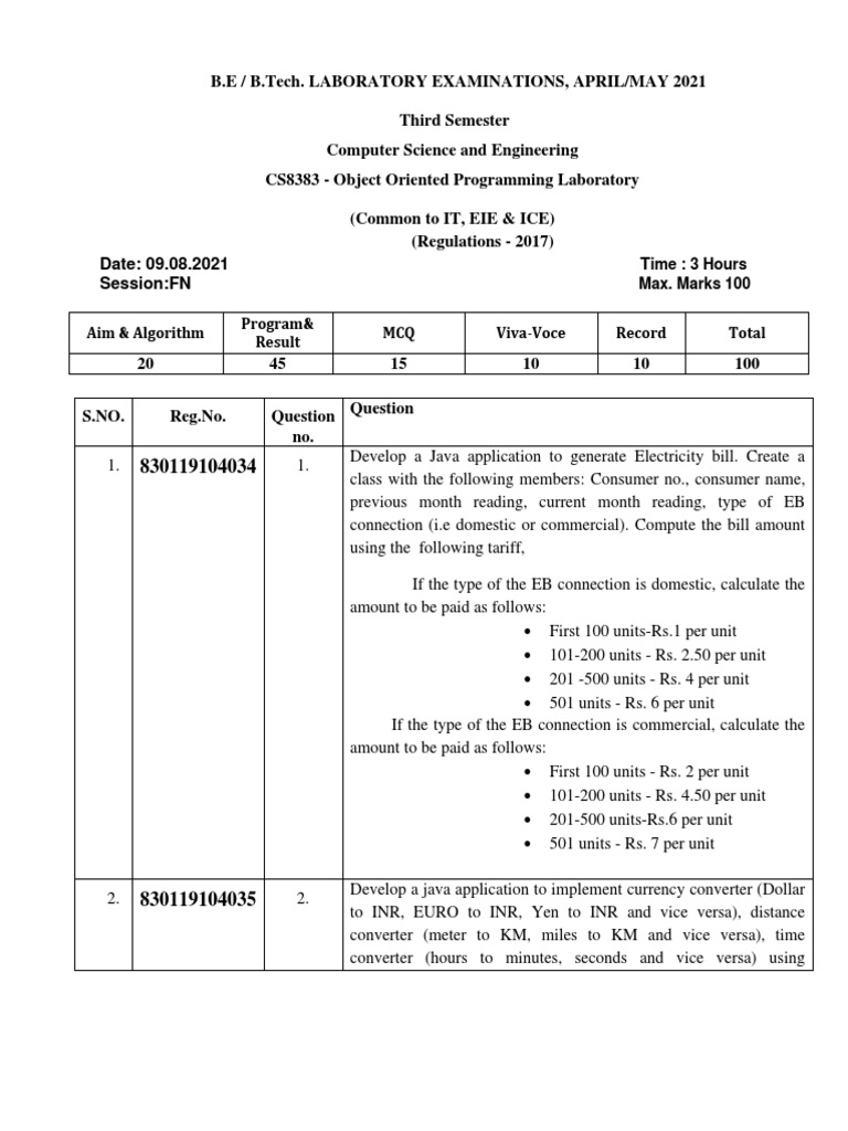 CS8383 FN | PDF | Class (Computer Programming) | Java (Programming Language)