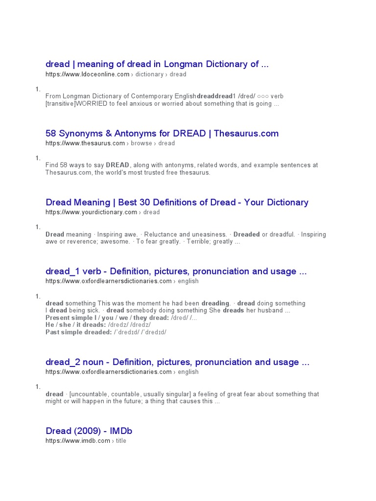 Dreaddread: Dictionary Dread | PDF | Dictionary | Lexicology