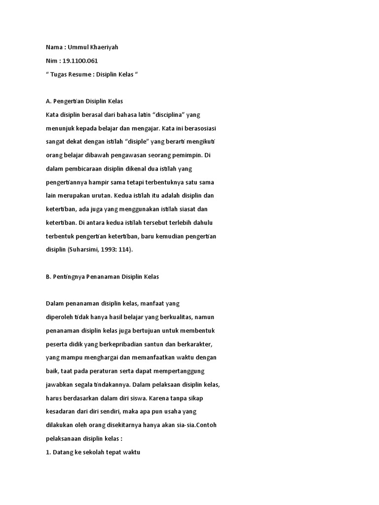 Tgs. Resume Disiplin Kelas Dan Soal Pilihan Ganda | PDF