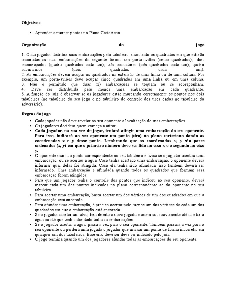 Batalha Naval (Coordenadas Cartesianas) | PDF | Sistema de coordenada ...