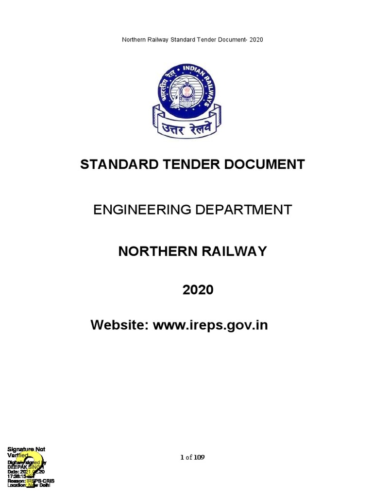 Northern Railway Standard Tender Document-2020 | PDF | Law | Limited ...