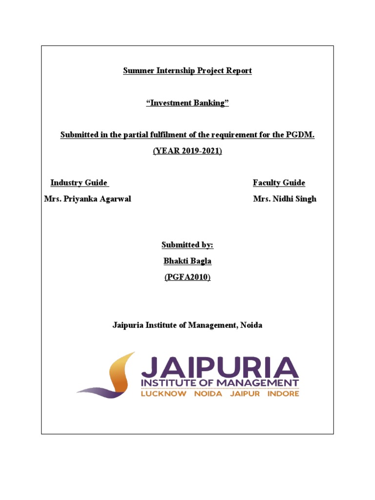 Synopsis Project Report | PDF | Investment Banking | Investing