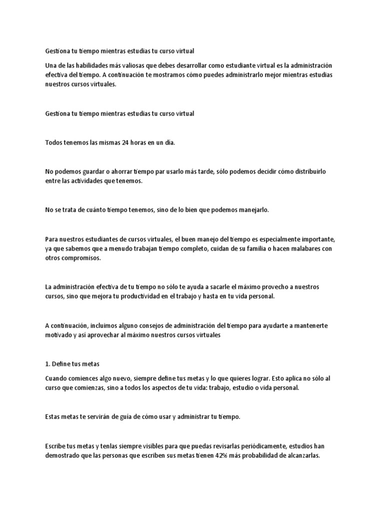 Gestión Del Tiempo y Tecnicas de Estudio | PDF | Habilidades de estudio ...