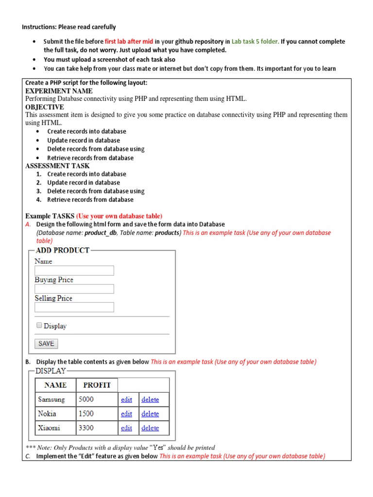 Lab Task 5 PHP Database Connectivity SP20-21 | PDF