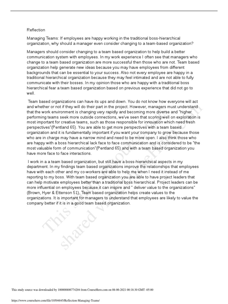 Reflection Managing Teams | PDF | Human Nature | Psychology