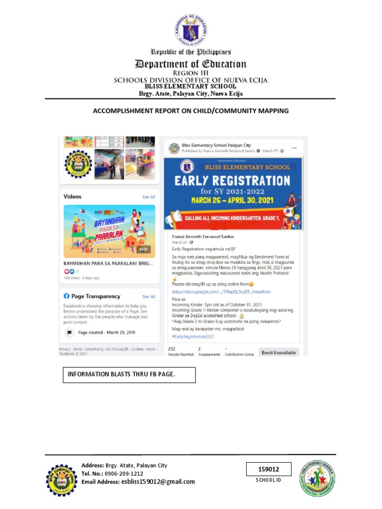 Accomplishment Report On Child/Community Mapping: Bliss Elementary ...