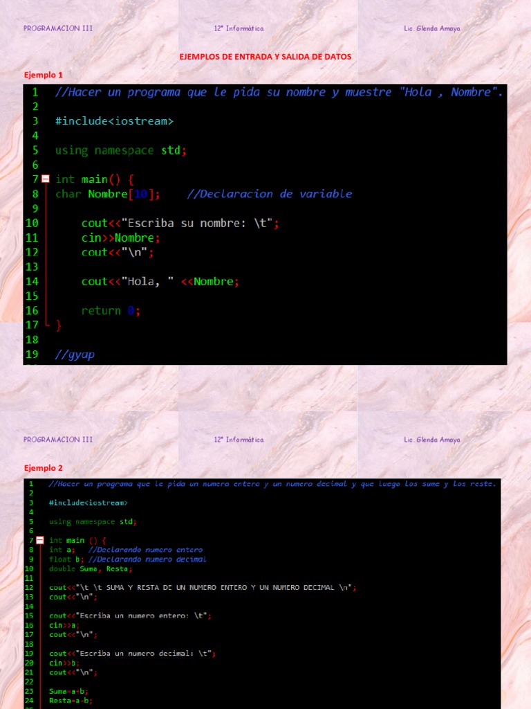 Ejemplos de Entrada y Salida de Datos | PDF