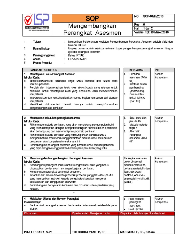 Pengembangan Perangkat Asesmen SOP | PDF