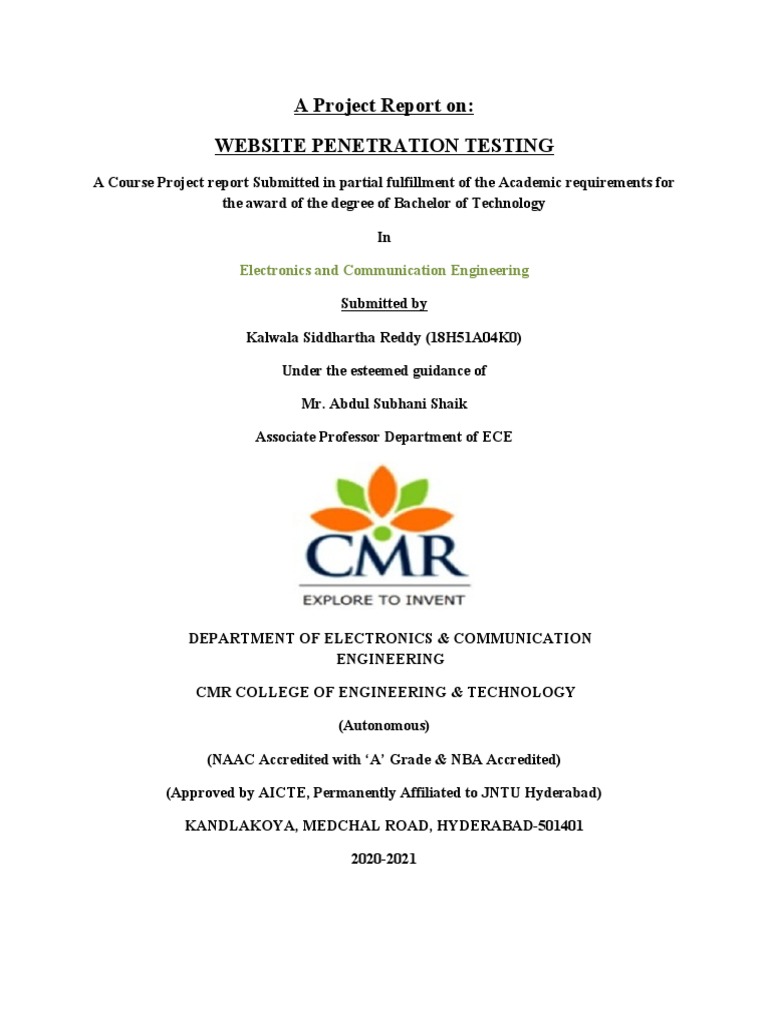 A Project Report On: Website Penetration Testing: Electronics and ...