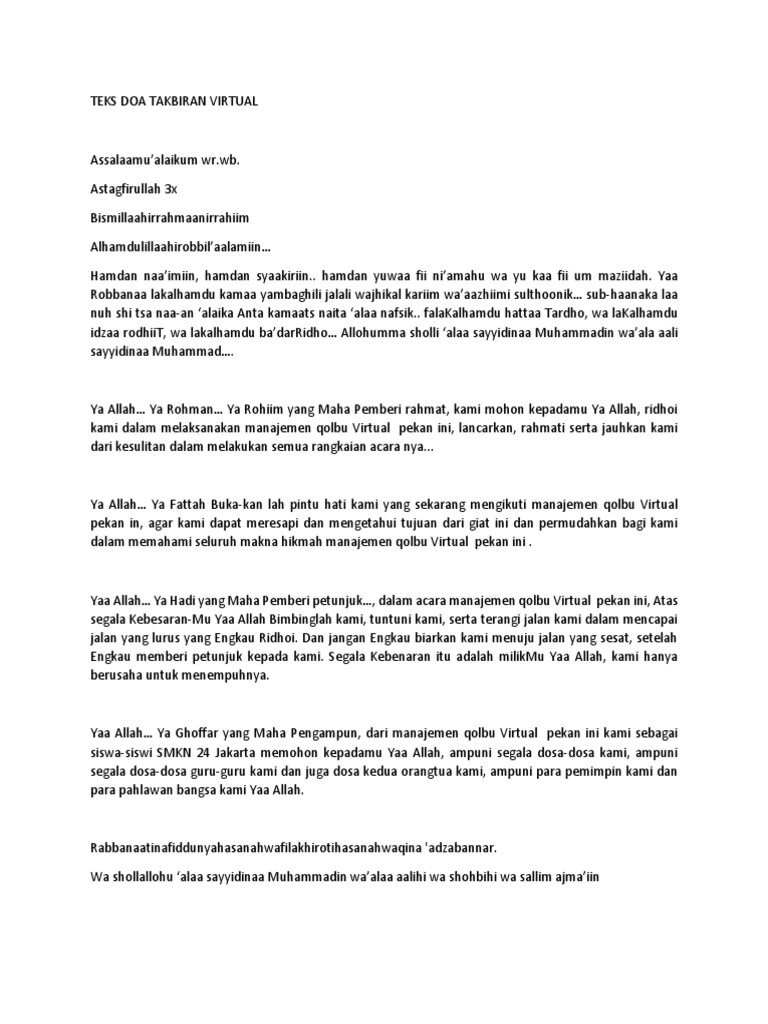 Teks Doa Takbiran Virtual | PDF