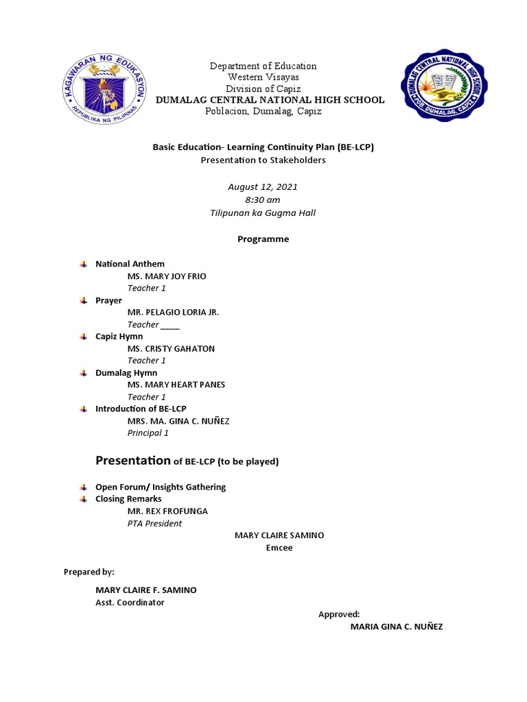 Presentation: Basic Education-Learning Continuity Plan (BE-LCP) | PDF