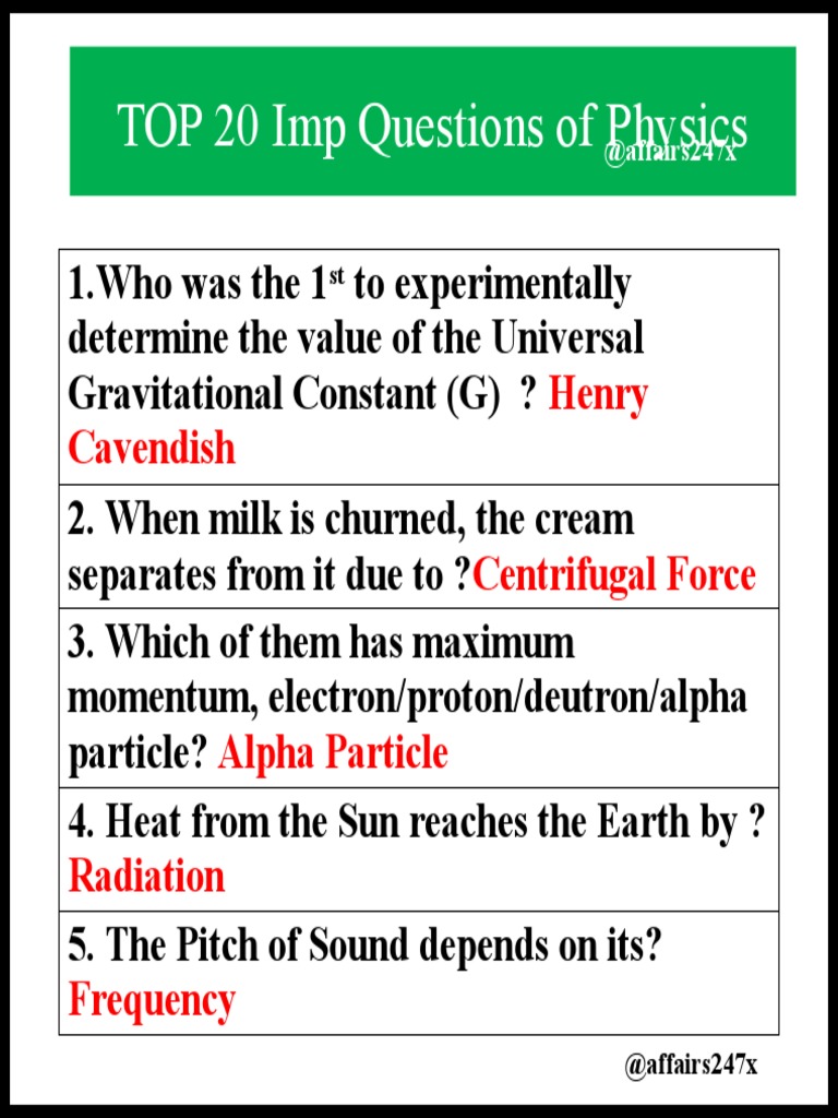 TOP 20 Imp Questions of Physics: Henry Cavendish Centrifugal Force ...