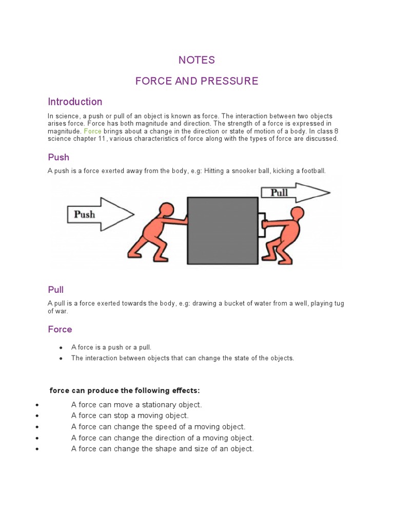 Force and Pressure Notes | PDF | Force | Pressure