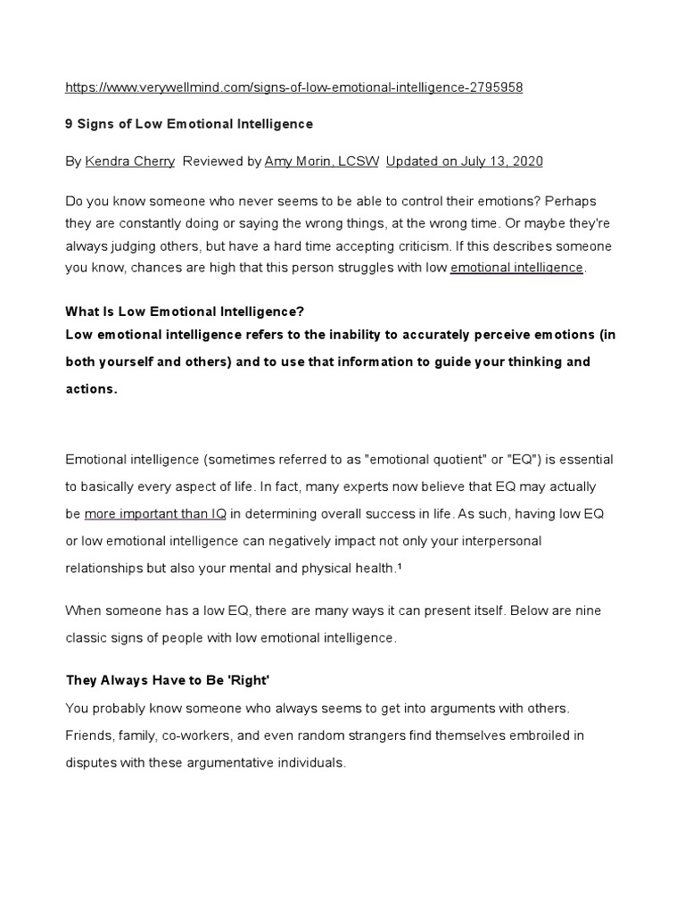 9 Signs of Low Emotional Intelligence | PDF | Emotional Intelligence ...