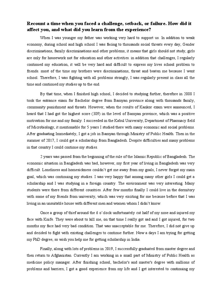 Recount A Time When You Faced A Challenge, Setback, or Failure. How Did ...