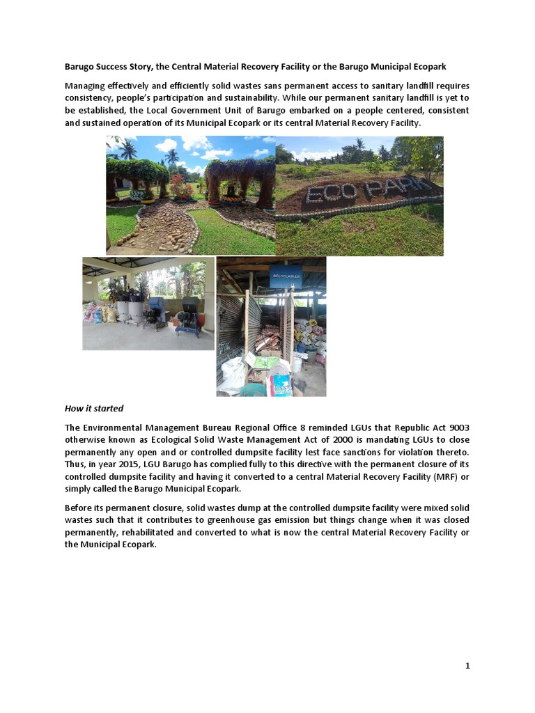 Barugo's Ecological Waste Management Success | PDF | Landfill | Waste ...