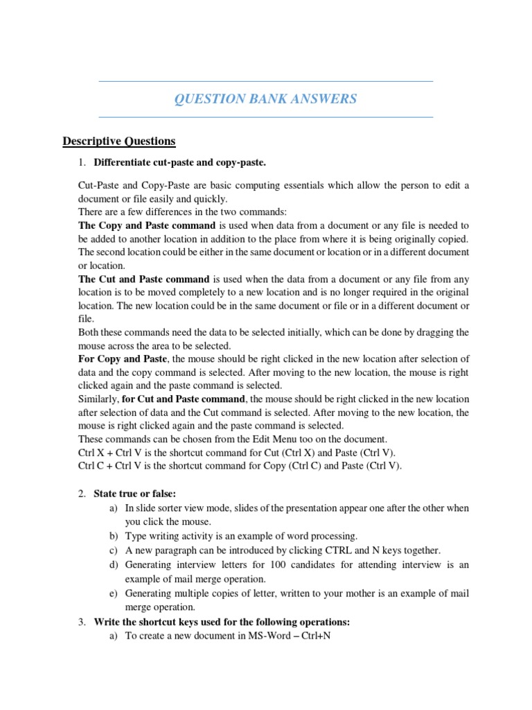 QUESTION BANK ANSWERS - MSWord | PDF | Hyperlink | Microsoft Word