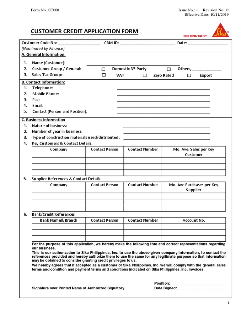 Business Credit Application Form | PDF | Value Added Tax | Invoice