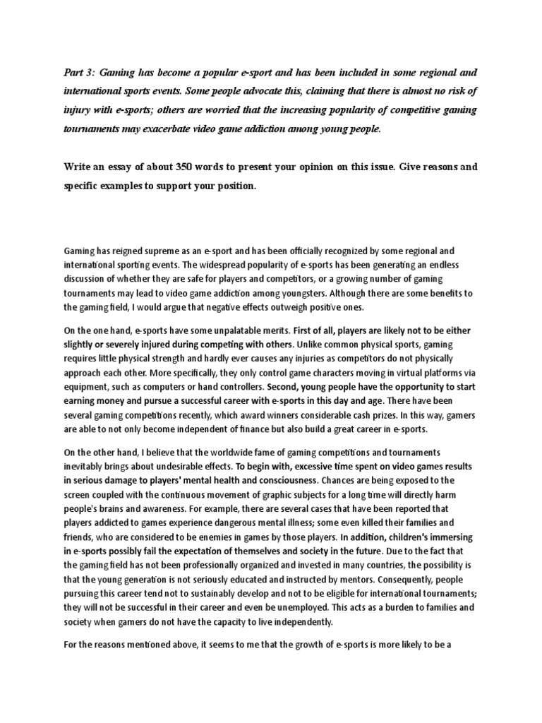 Write An Essay of About 350 Words To Present Your Opinion On This Issue ...