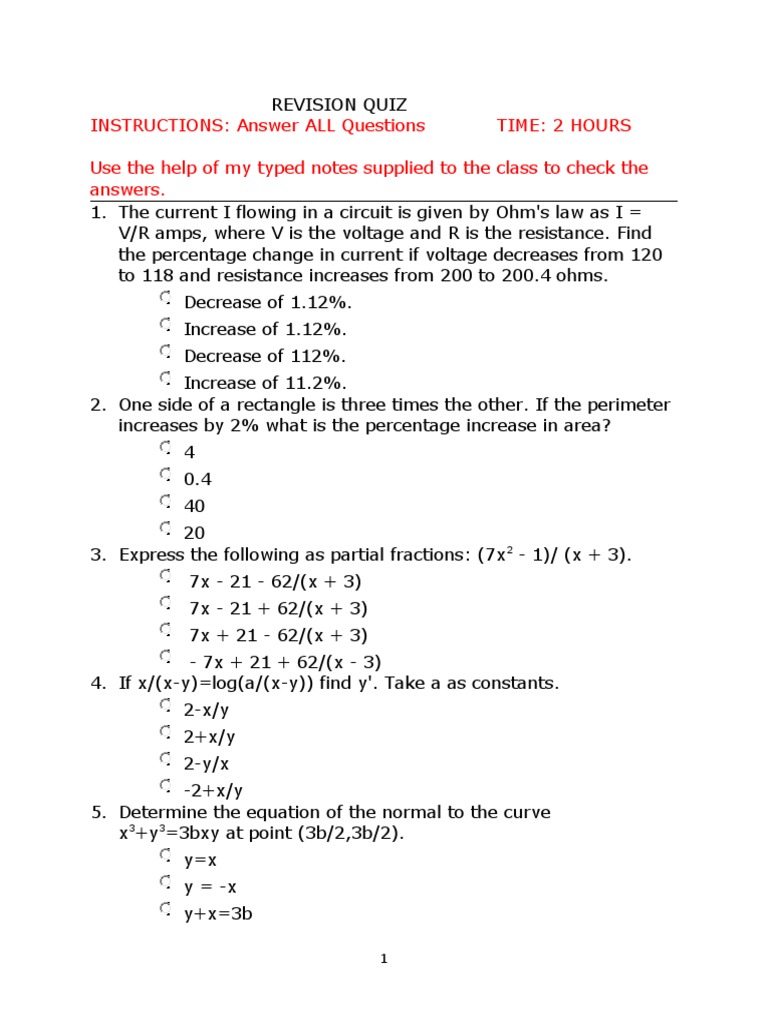 Calculus 2 Final REVISION QUIZ Feb 2021 | PDF | Asymptote | Electrical ...