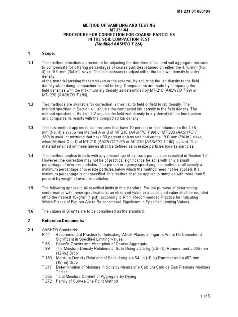 (Modified AASHTO T 224) : 180) Is Used, or Mixtures That Have 30 ...