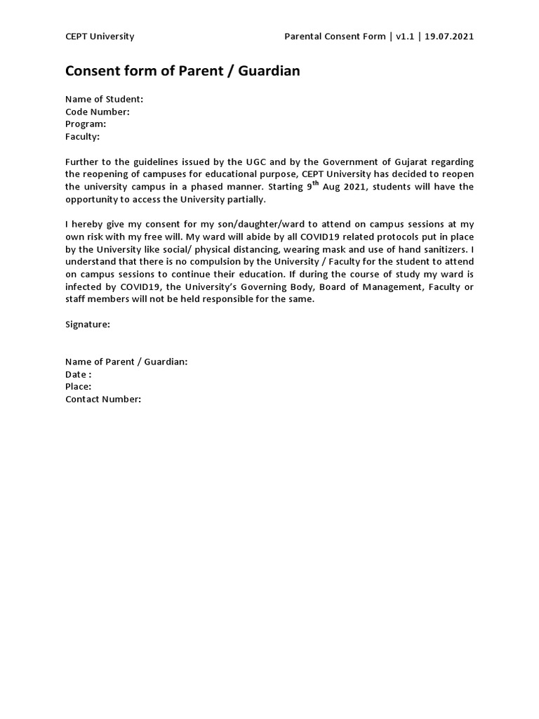 Consent Form of Parent / Guardian | PDF