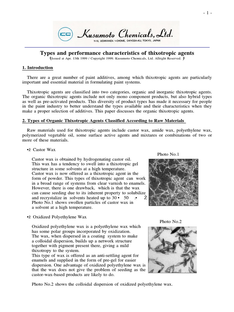 Types and Performance Characteristics of Thixotropic Agents | PDF | Wax ...