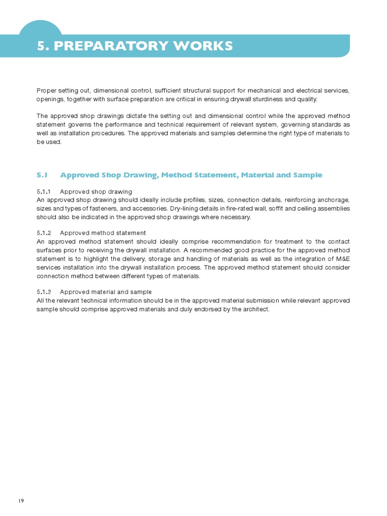 Preparatory Works: 5.1 Approved Shop Drawing, Method Statement ...