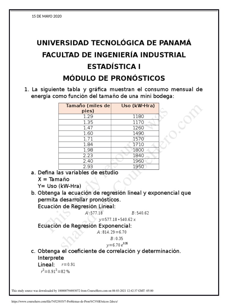 Problemas de Pron Sticos 2 | PDF | Regresión lineal | Análisis de regresión