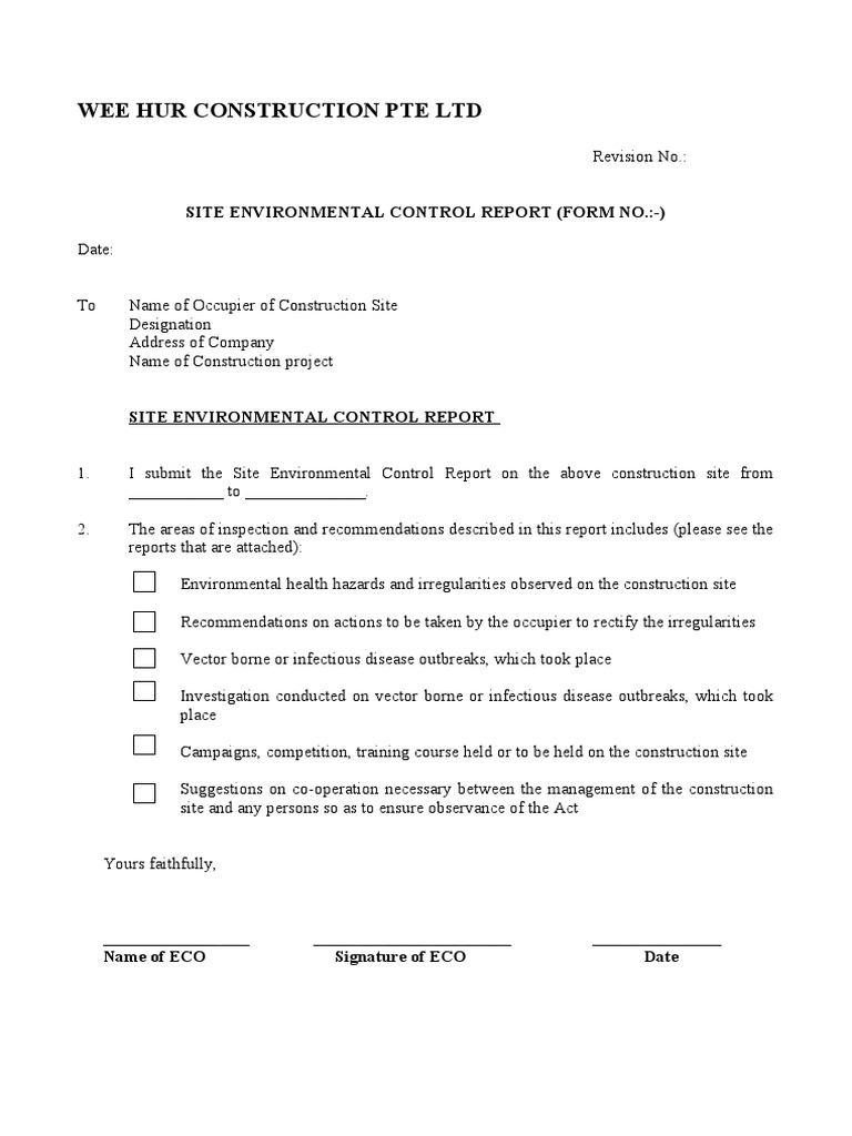 Site Environmental Control Report | PDF | Hygiene | Sanitary Sewer