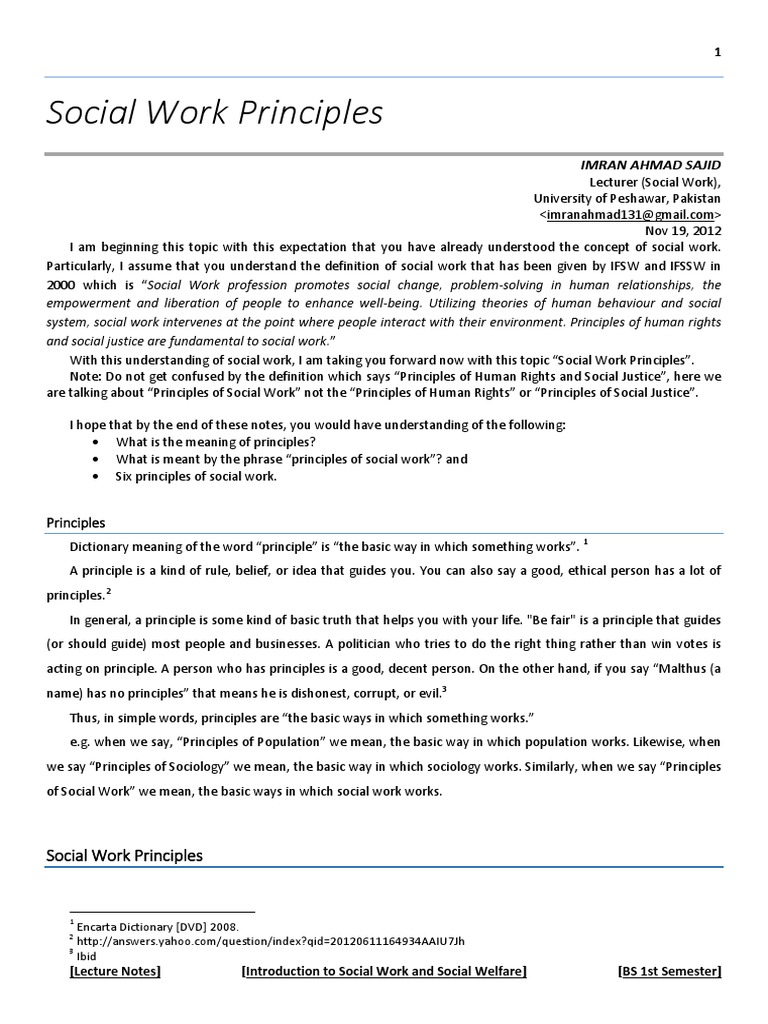 Lec IV - Principles of Social Work | PDF | Social Work | Feeling