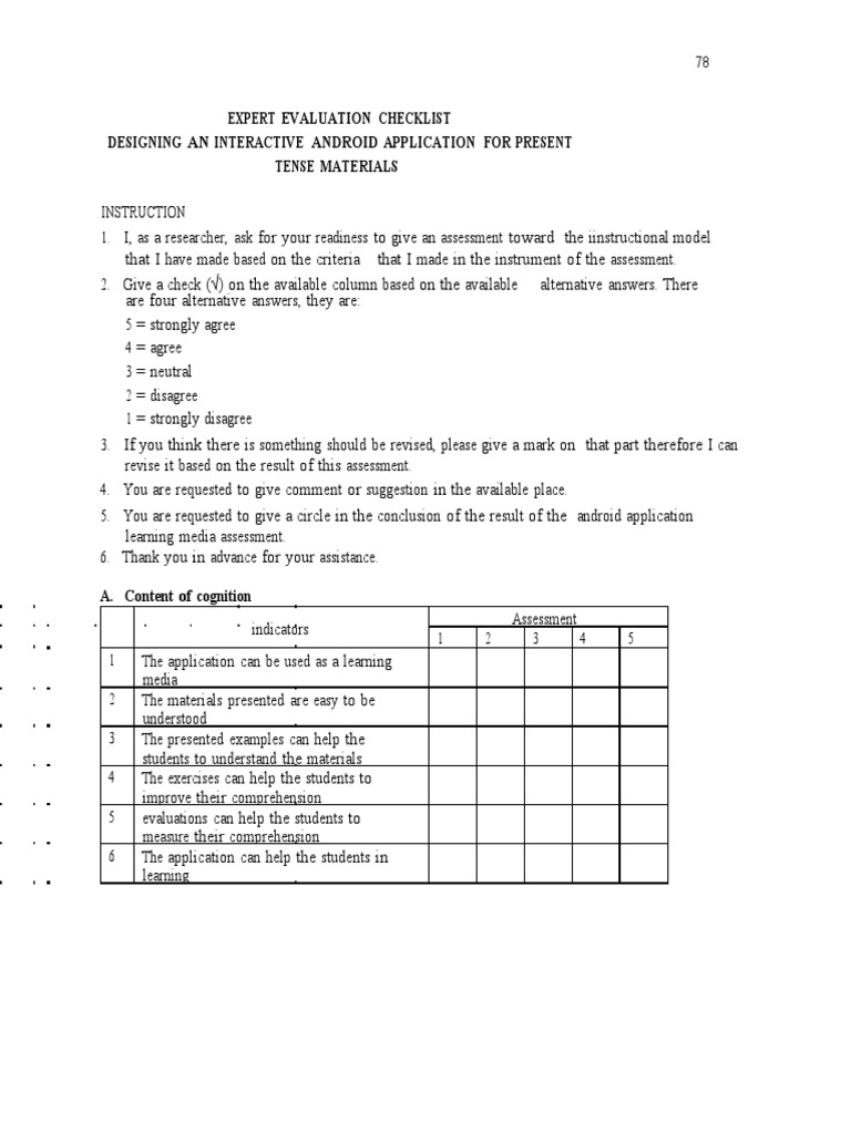 Expert Evaluation Checklist | PDF | Reading Comprehension | Learning