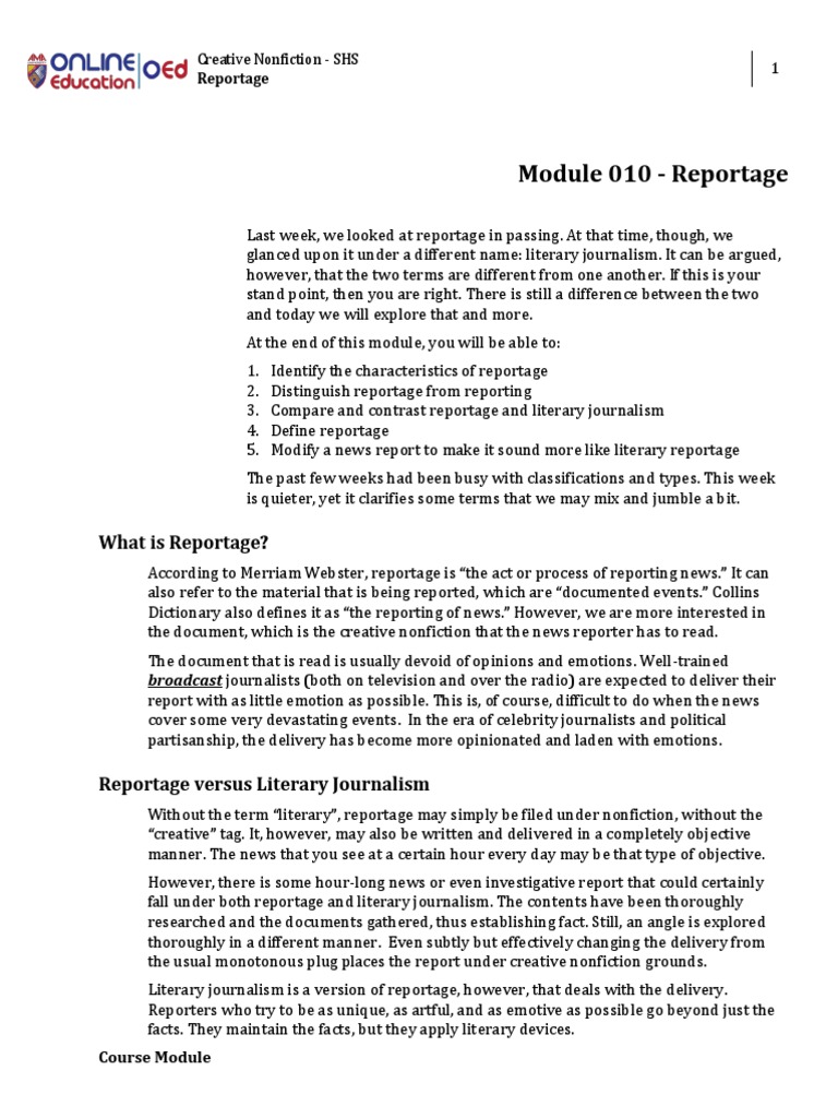 Lesson 10 | PDF | Creative Nonfiction | Journalism