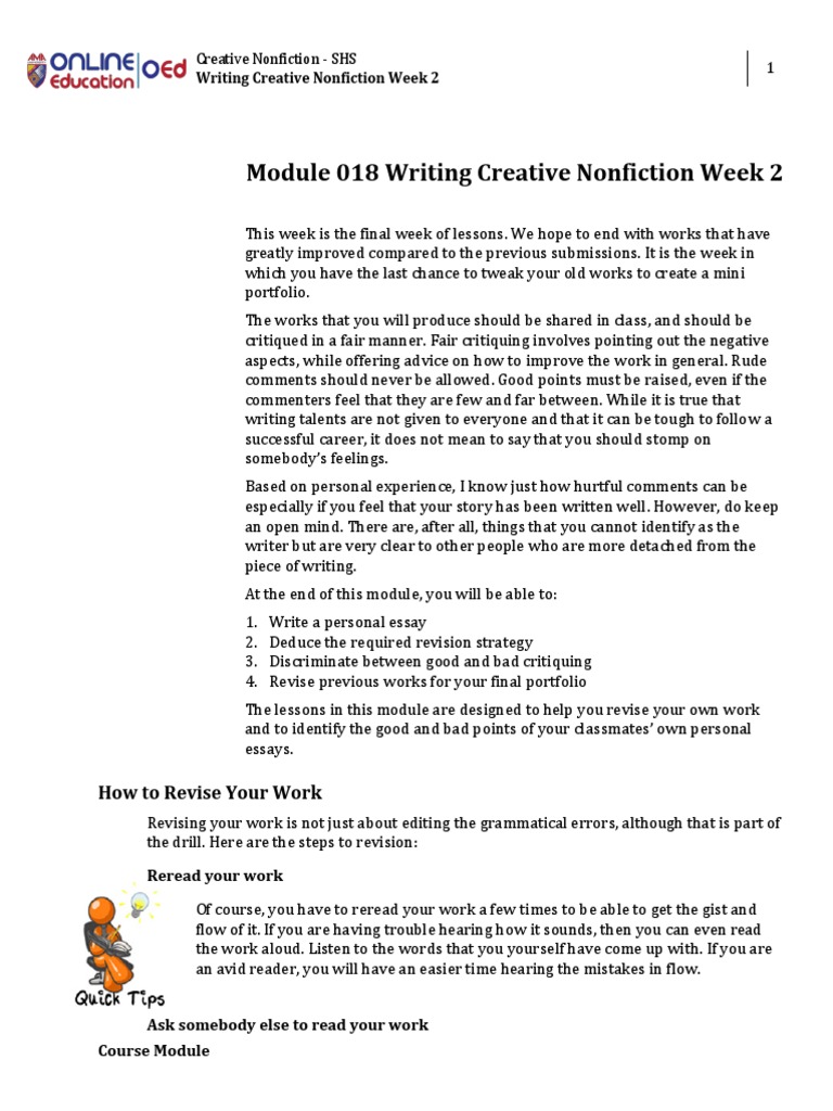 Writing Creative Nonfiction Week 2 | PDF | Essays | Creative Nonfiction