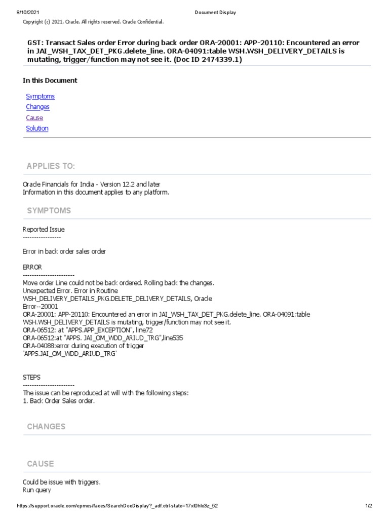 Transact Sales Order Error During Back Order ORA | PDF | Software ...