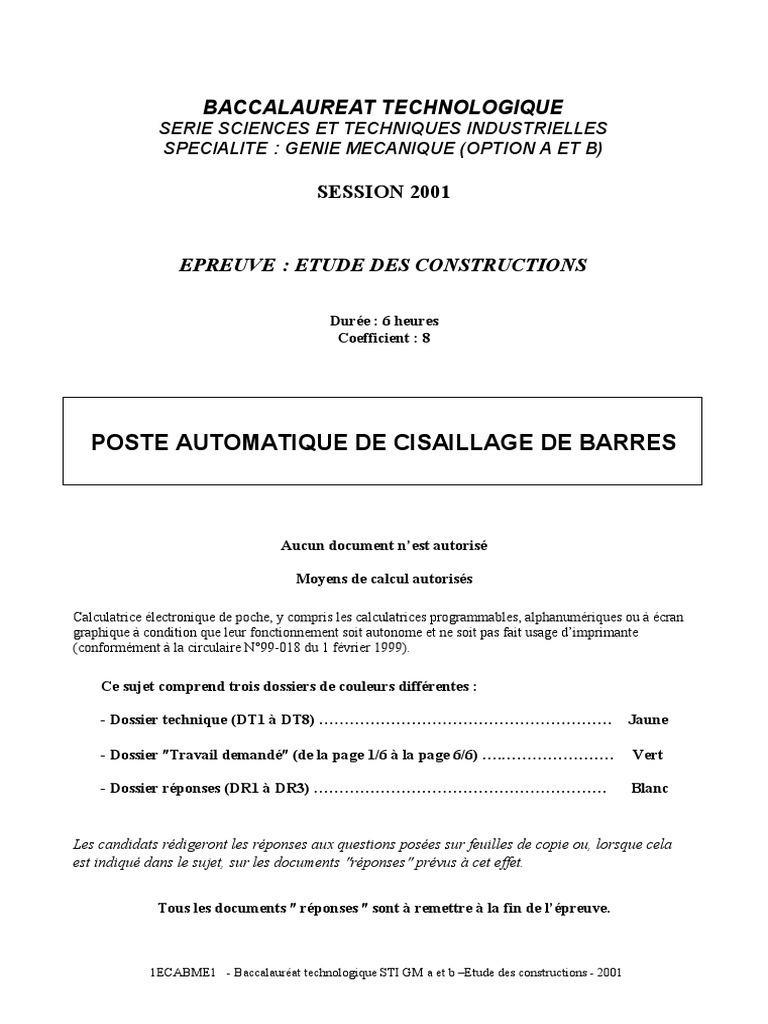Dossier Technique-Sommaire, DT1,2&3 | PDF | Ingénierie mécanique | Biens manufacturés