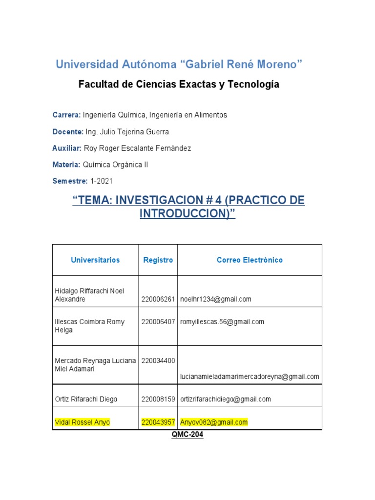 Investigacion #4 Grupo#4 Qmc-204 Practico de Introdccion | PDF | Enlace químico | Química
