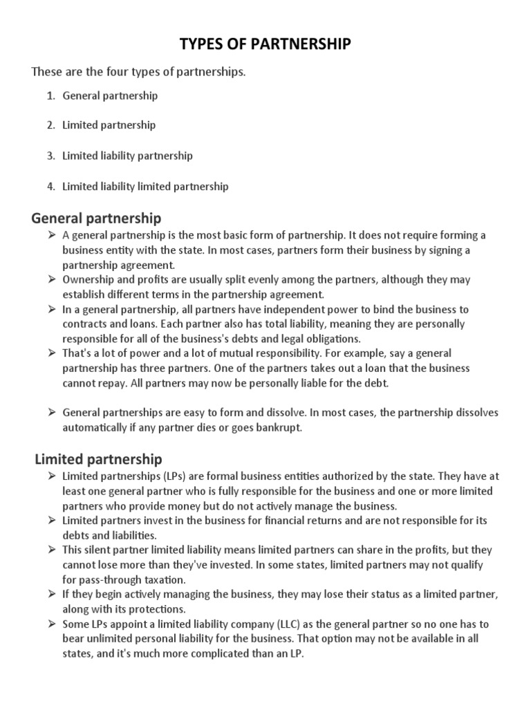 An In-Depth Look at the Four Main Types of Partnerships and Key ...