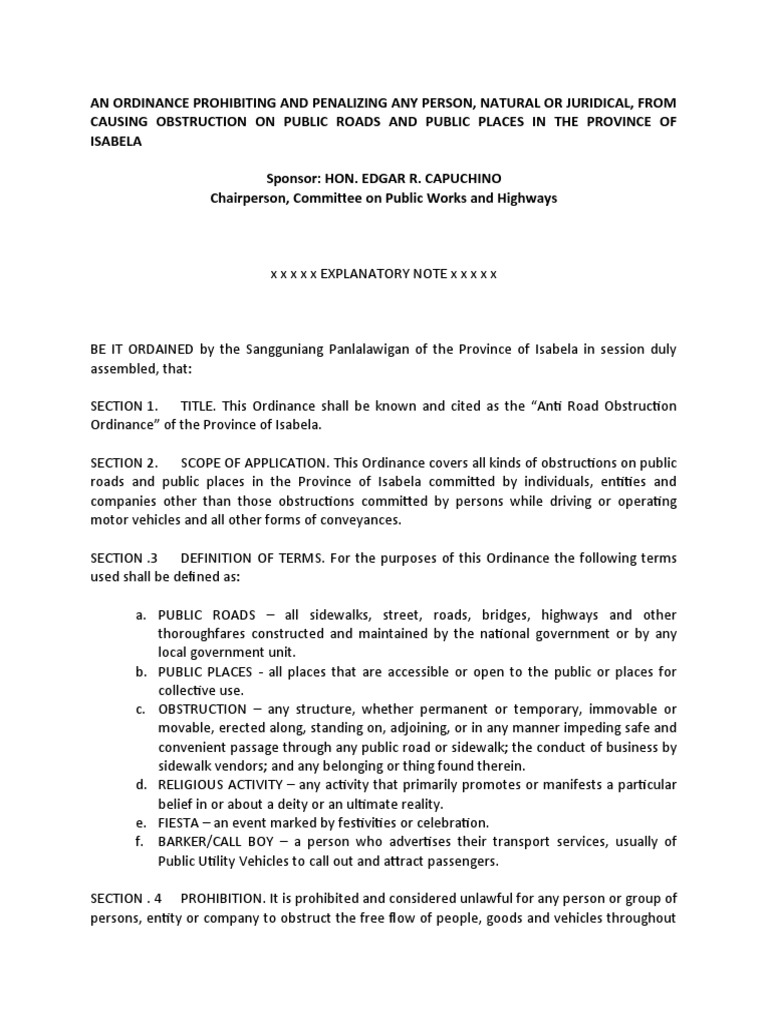 Anti Road Obstruction Ordinance | PDF | Local Ordinance | Repeal