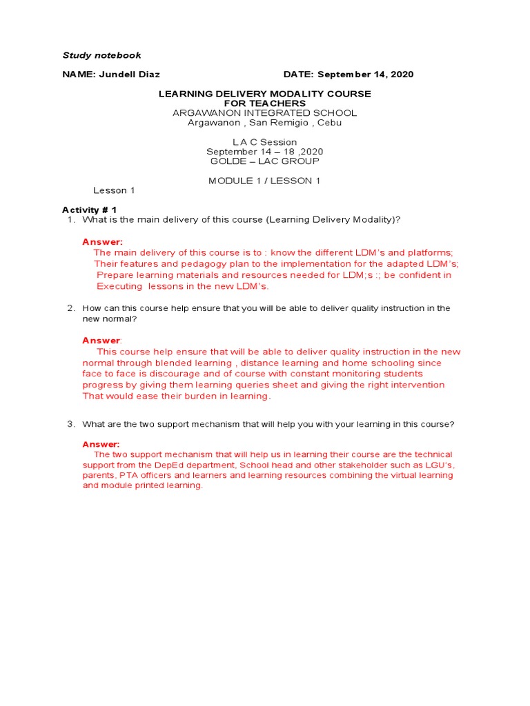 Module 1 Lesson 1 Activity 1 | PDF | Career & Growth