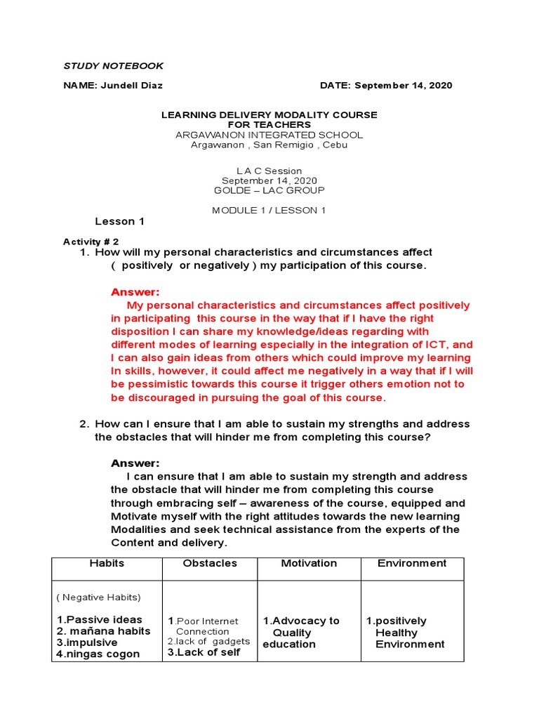 Module 1 Lesson 1 Activity 2 | PDF | Learning | Applied Psychology