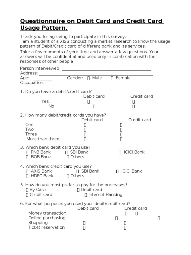 Questionnaire | PDF | Debit Card | Credit Card