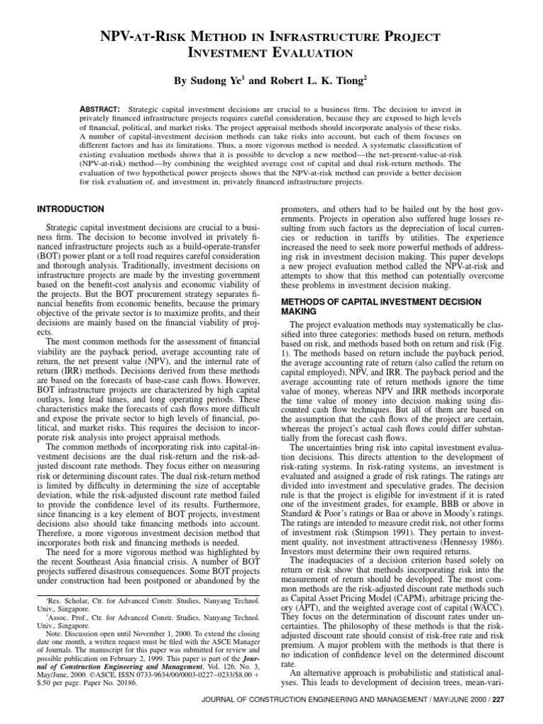 A. Risk - Npv-At-Risk Method in Infrastructure Project Investment ...