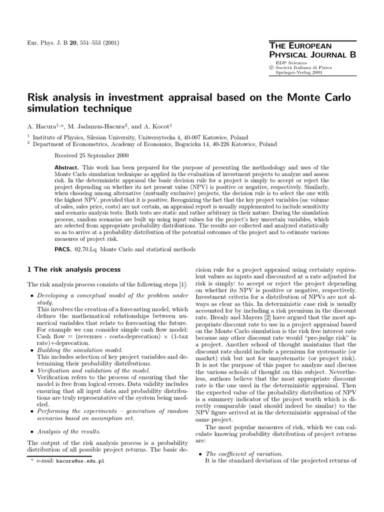 A. RISK - Risk Analysis in Investment Appraisal Based On The Monte ...