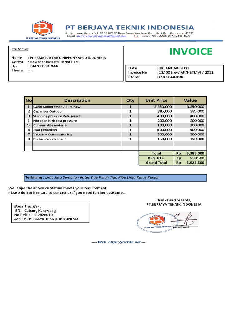 Invoice: No Description Qty Unit Price Value | PDF | Indonesian Rupiah ...