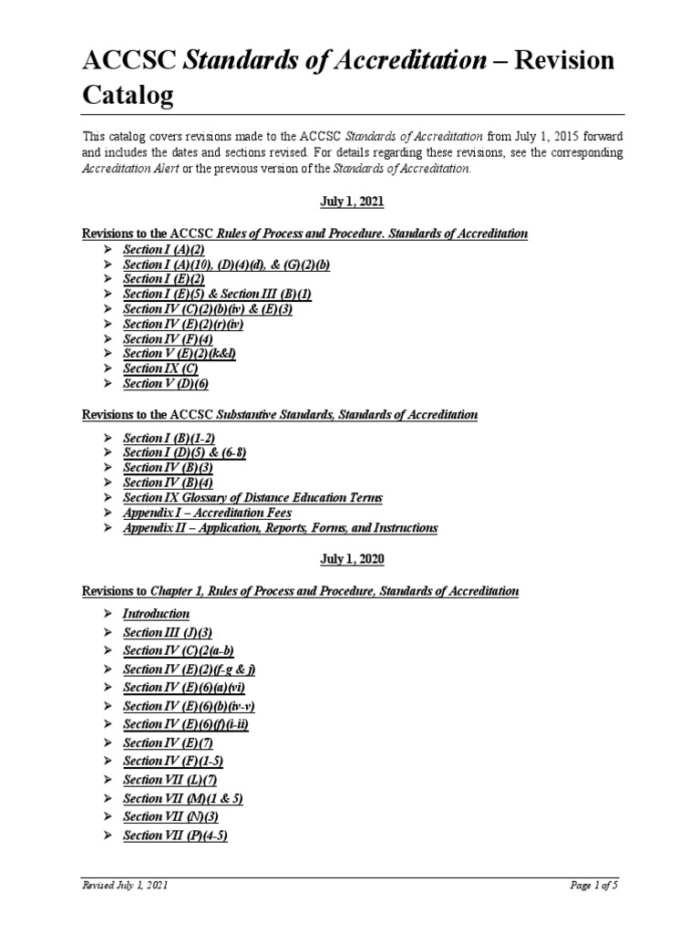 ACCSC Standards of Accreditation - Revision Catalog | PDF | Computers ...