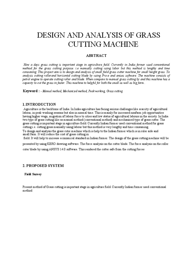 Design and Analysis of Grass Cutting Machine: - Manual Method ...