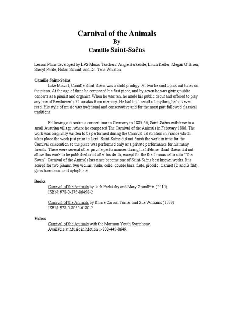 Carnival-of-the-Animals-YPC-Lessons | PDF | The Carnival Of The Animals ...